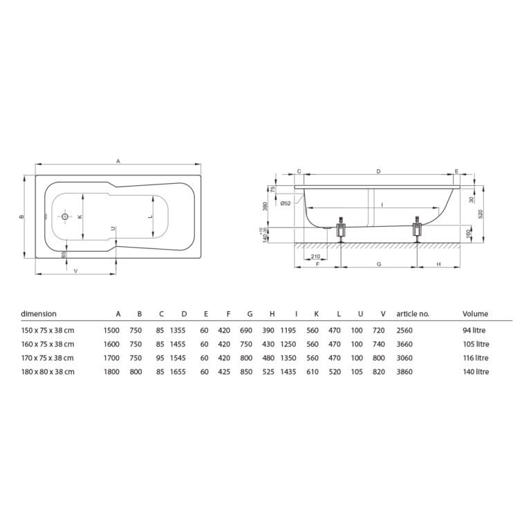 Bette Set Inset Built In Steel Bath - Sydney