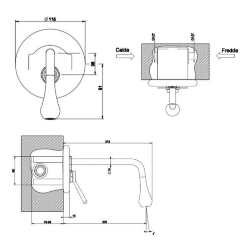Gessi Goccia Wall Basin Mixer and 200mm Spout - Gessi Goccia Sydney