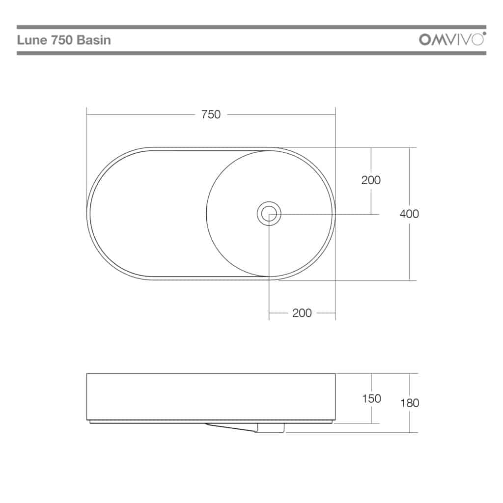 Omvivo Lune 750 Solid Surface Basin - Omvivo Solid Surface Basins