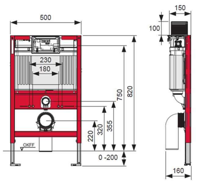Tece 820mm Low Level In-wall Toilet Cistern and Frame - Buy Tece Online