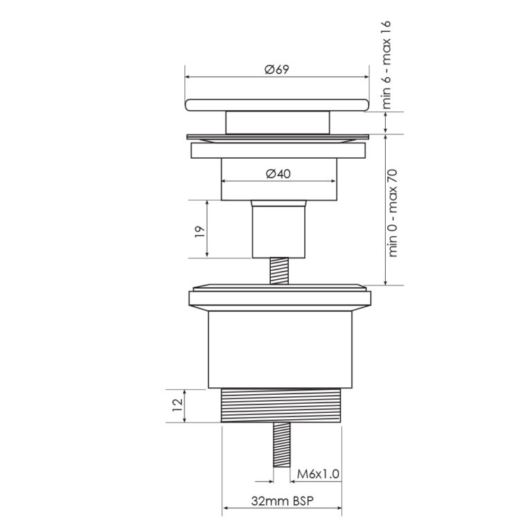 Argent 32mm Pop up White Ceramic Basin Waste - Online Shipping