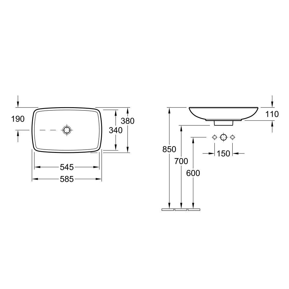 Villeroy & Boch Loop Vessel Basin Rectangular Low Profile
