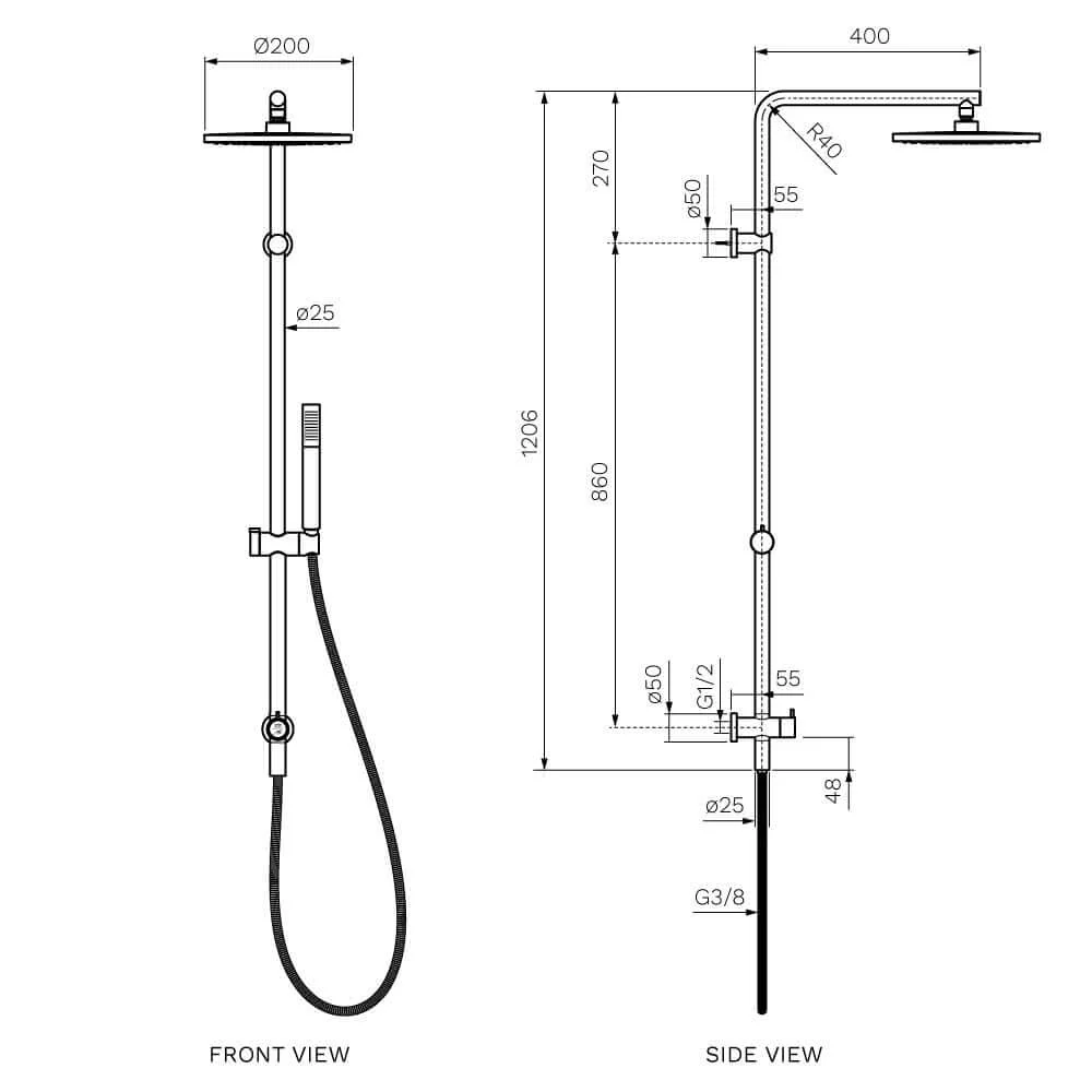 Parisi Envy II Shower Column Sliding Rail & Turn Diverter - Matt Bronze