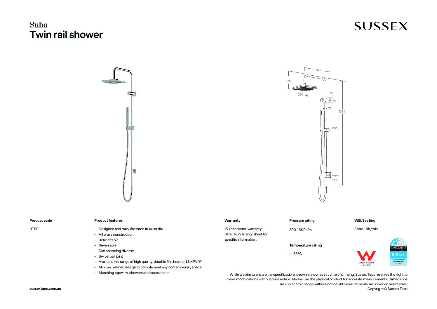 Sussex Suba Twin Rail Shower - Buy