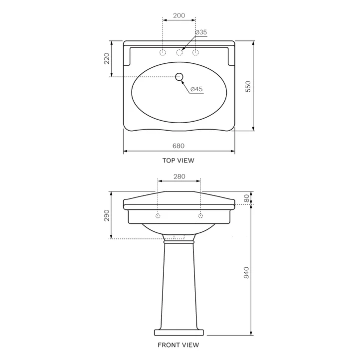 Parisi Hermitage Basin (680mm) Pedestal - Sydney Tap and Bathroomware