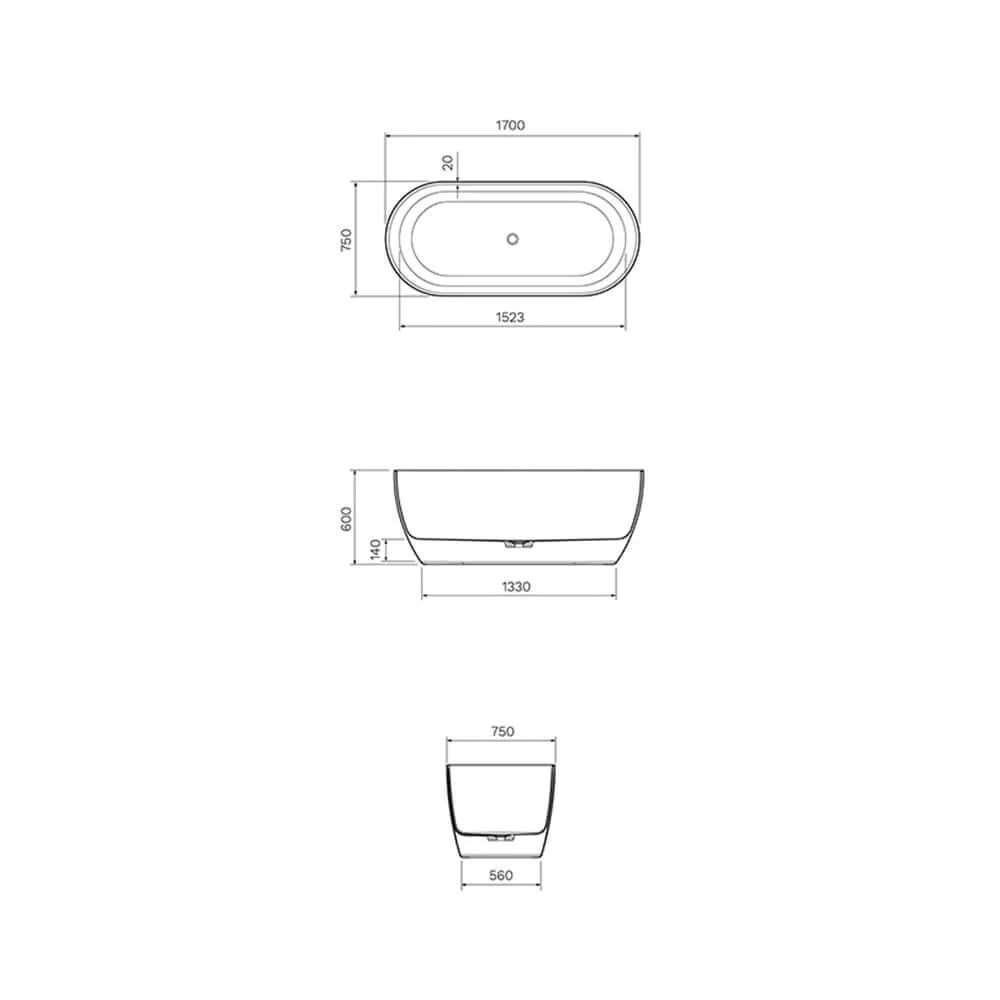 Parisi Elli II 1700 Freestanding Bath - Sydney Tap and Bathroomware