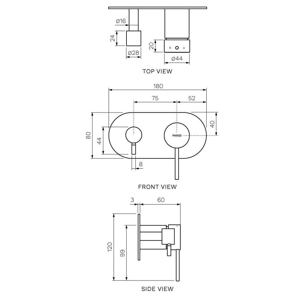 Parisi Envy II Wall Mixer 2-Way Diverter - Sydney Tap and Bathroomware