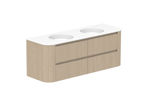 ADP Thea 1500 Wall Hung Vanity Matte White Double Bowl Undermount ...